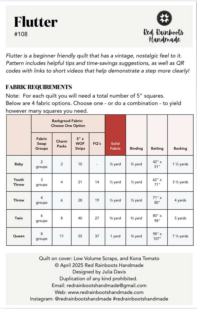 Flutter Quilt Pattern - PDF Automatic Download – Red Rainboots Handmade